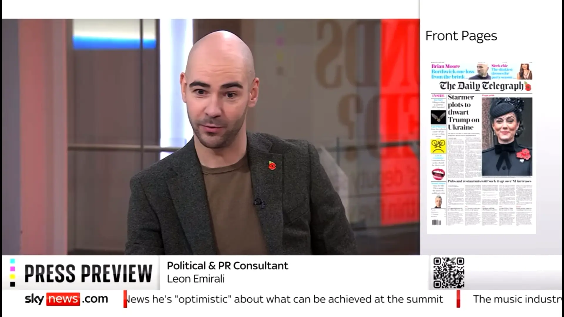 Leon Emirali discussing Armed Forces funding on Sky News